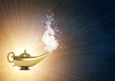 Rubbing Magic Aladdins Genie Lamp Royalty Free Stock Image - Image ...