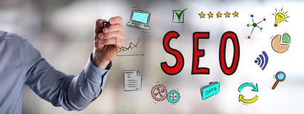 Man writing a SEO concept stock photo. Image of business - 24237544