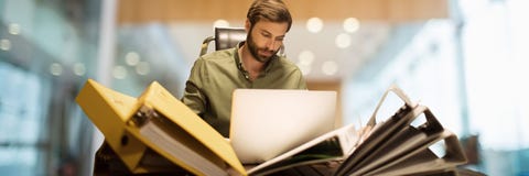 Working On Files In A File Room Stock Image - Image of data, brown ...