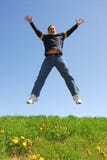 Jumping couple. spring. stock image. Image of person, herb - 755369