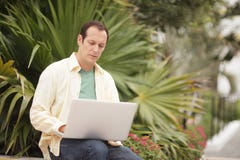 Man Computer Outside Royalty Free Stock Photo - Image: 737315