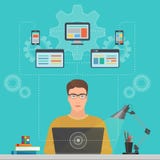 Graphic Design And Web Developer Working On Workplace Stock Vector ...