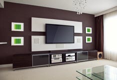 Home TV Movie Theater Entertainment Room Interior. Stock Photo - Image ...