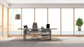 Modern Minimalist Office Overlooking The Sea Stock Illustration ...