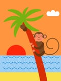 Monkey climbing palm tree stock vector. Illustration of hands - 9065261