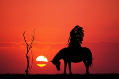 Native American Indian On Horseback At Sunset Stock Image - Image of ...
