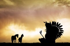 Native American Indian In The Tent At Sunset Stock Photo - Image: 67020596