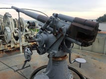 Anti Aircraft Turret Defense Guns On A Navy Ship Stock Photo - Image of ...