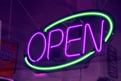 Purple And Green Neon Open Sign Stock Image - Image: 10508085