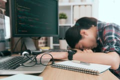Computer Programmer Sleeping In The Office Stock Image - Image of human ...