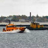 Orange tug/pilot boat stock photo. Image of cruise, fast - 8112742