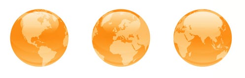 Orange World Map With Earth Globes Stock Vector - Image: 23266572