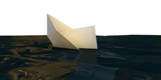 White Paper Boat Is Sinking In The Sea Water Stock Illustration - Image ...