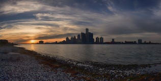 Detroit skyline sunset stock photo. Image of panoramic - 44426552