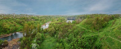Panoramic View Of River Flowing In A Valley Stock Illustration ...