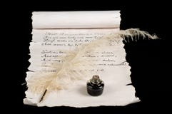 Handwriting,ink And Quill Pen Stock Photo - Image of medieval, scroll ...