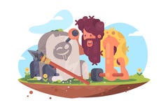 Caveman Writing On A Stone Tablet Stock Illustration - Illustration of ...