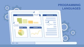 Poster In Programming Concept. Programmer Man With Computer Devices ...