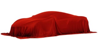 New Car Hidden Under Red Cover Royalty Free Stock Image - Image: 24712226