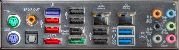 Back Panel Connectors Of The Modern Computer Motherboard Stock Photo ...