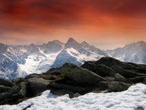 Red sky in the alps stock photo. Image of view, peak, sports - 351164