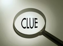 Clue Red Word Mystery Concept With Magnifying Glass Stock Illustration ...