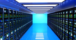 Terminal Monitor In Server Room With Server Racks In Datacenter ...