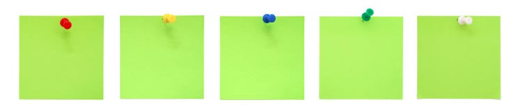Green Square Sticky Note, With A Blue Pin, Isolated Stock Image - Image ...
