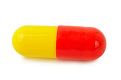 One Red-yellow Medical Pill Stock Image - Image of illness, treatment ...