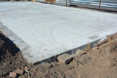Slab On Grade Foundation Concrete For Timber Frame House In USA Stock ...