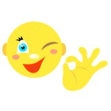 Emoticon Sonriente Con La Muestra Aceptable Ilustración del Vector ...