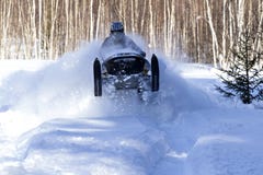 Snowmobiling In Deep Powder And Jumping Stock Photo - Image of swirling ...