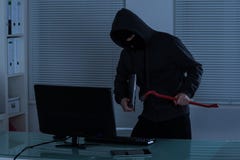 Thief Stealing A Laptop Computer Stock Photo - Image of loot, crime ...