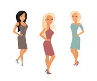 Three Cartoon Fashionable Young Women Stock Illustrations – 90 Three ...