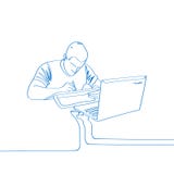 Sketch Of Man With Computer Office Work Hand Drawn Stock Vector ...