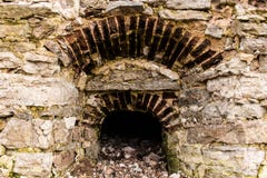 Stone Wall Opening On Old Castle Ruins Stock Image - Image of leaves ...