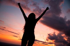 Happy Celebrating Winning Success Woman Sunset Stock Images - Download ...