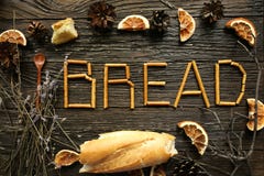 Word Bread Written In Flour Bread And Butter Stock Photo - Image of ...