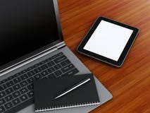 Modern Office Workspace With Laptop Computer Tablet Pc Stock Photo ...