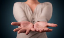 Cute Girl Presenting Copy Space Stock Photo - Image of cheesy ...