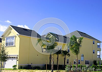 2-story Yellow American Dream Home With Garage Royalty-Free Stock ...