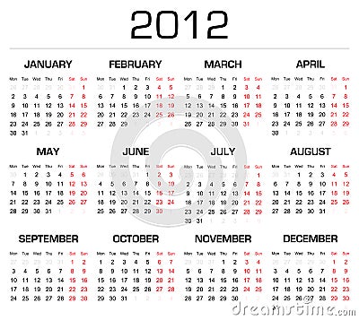 2012 Calender Royalty Free Stock Photos - Image: 21344468