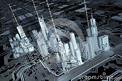 3D City On A Computer Chip Stock Photos - Image: 27012703