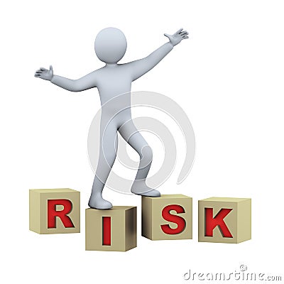 3d Man Balance On Risk Cubes Stock Images - Image: 28333314