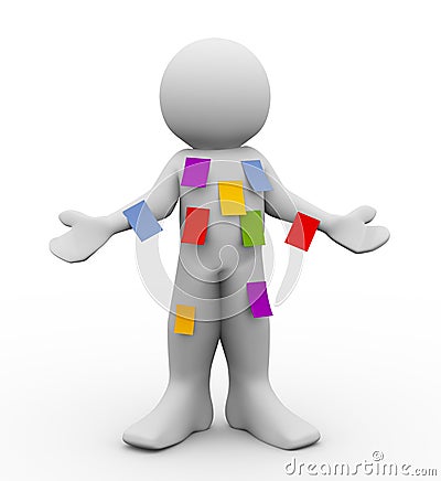 3d Man With Many Sticky Empty Notes Royalty Free Stock Images - Image ...