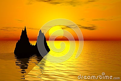 3D Sunset Landscape Stock Images - Image: 1238634