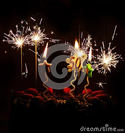 50th Birthday Celebration Cake Sparklers Candles Stock Photos - Image ...