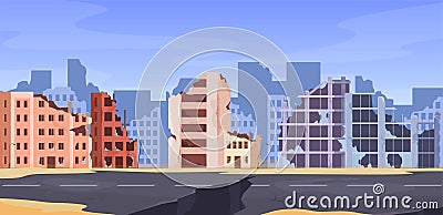 Abandoned City. Destroyed Buildings, Collapsed Walls And Broken Windows ...