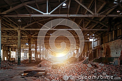 Abandoned Ruined Large Industrial Hall With Garbage Waiting For ...