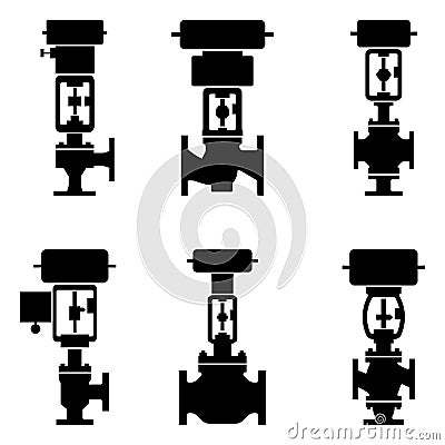 Regulating Valve. Pneumatic Control Valve. Silhouette Icons Vector ...